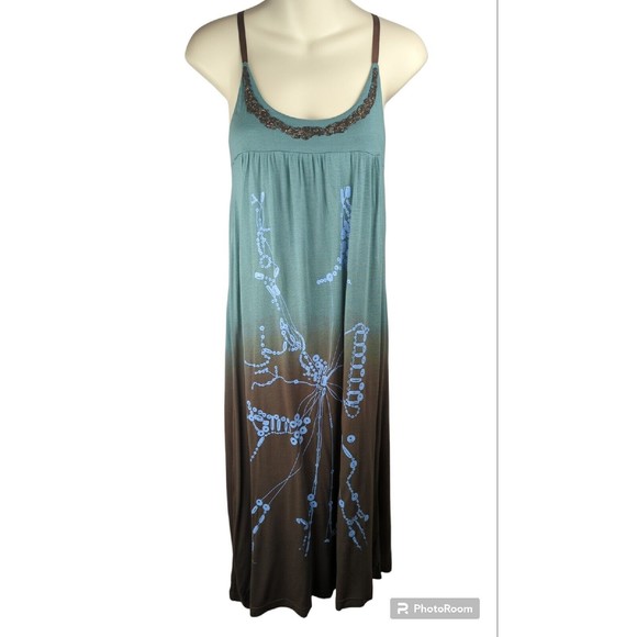 Chan Luu | Dresses | Chan Luu Soft Slip Dress North Atlantic Peppercorn Teal Brown Ombre Beads S ...